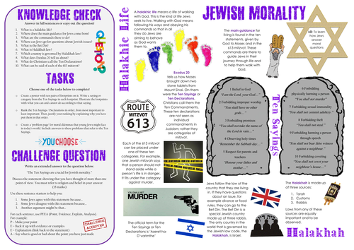 Judaism: Jewish Morality Task Mat | Teaching Resources