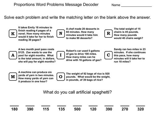 Proportions Message Decoder Activity: Math Message Decoder | Teaching Resources