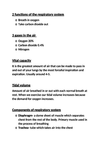 Edexcel GCSE PE respiratory system notes | Teaching Resources