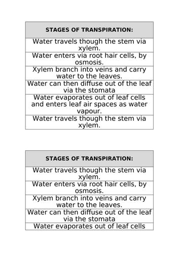 2018 AQA GCSE Biology Unit 1 (B1): Transpiration L20 | Teaching Resources