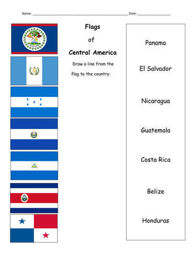 Flags of Central America Worksheet - Match the flag to the country ...