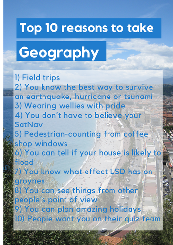 Top 10 reasons to choose Geography: promotional poster | Teaching Resources