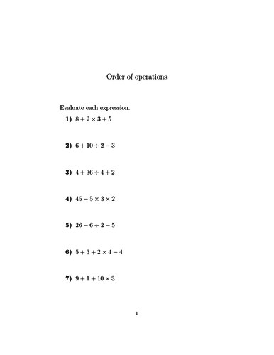 Order of operations worksheet no 3 (with solutions) | Teaching Resources