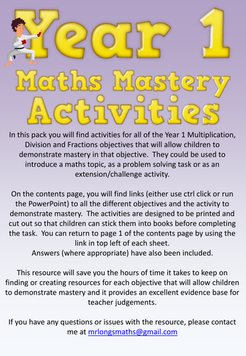 Multiplication, Division and Fractions Mastery Activities – Year 1 ...