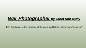 War Photographer by Carol Ann Duffy Lesson | Teaching Resources