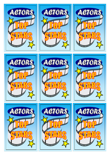 Famous ACTORS Top Stars Card Game set of 27 Drama End of Term Activity ...