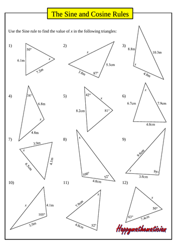 The Sine and Cosine Rule - 6 worksheets with answers | Teaching Resources