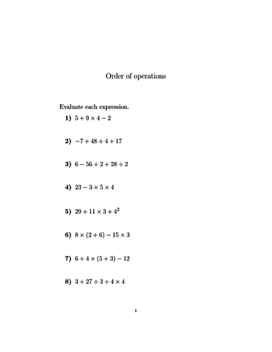 Order of operations worksheet no 4 (with solutions) | Teaching Resources