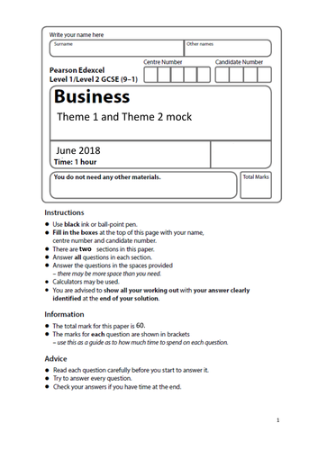 Edexcel GCSE (9-1) Business mock | Teaching Resources