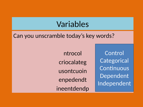 Intro to Science - Scientific Variables | Teaching Resources