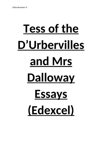A-level English Lit - Tess of the D'Urbervilles and Mrs Dalloway Essay ...
