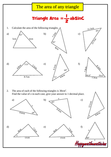 The Area Of Any Triangle with answers | Teaching Resources