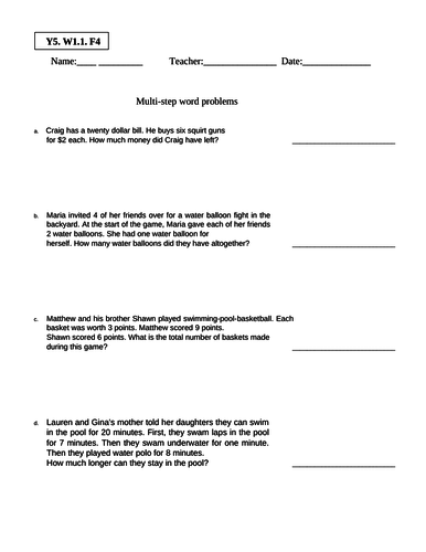 Math basic operation /Word problems for ks2 worksheets | Teaching Resources