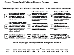 Percent Change Word Problems Message Decoder Activity: Math Message ...