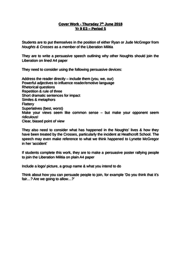 Noughts and Crosses - play adaptation by Dominic Cooke, Act 1 ...