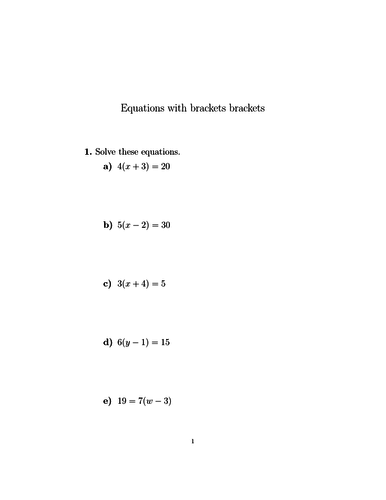Equations with brackets worksheet (with solutions) | Teaching Resources