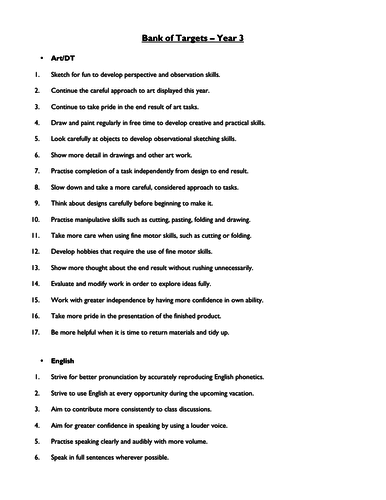 Year 3 Report Targets! | Teaching Resources