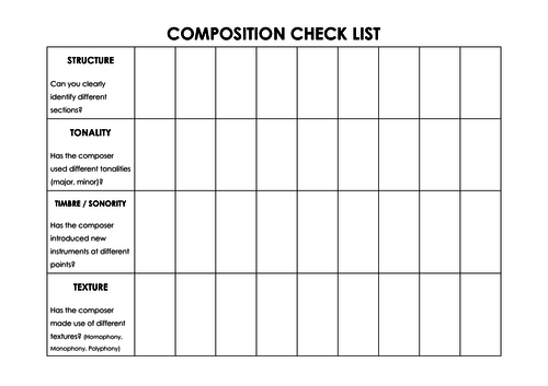 Composition Checklist - Peer Assessment | Teaching Resources
