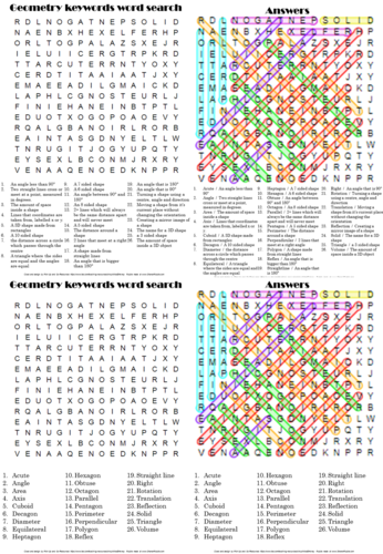 Geometry key words - maths word search and crossword | Teaching Resources