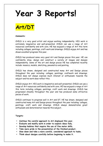 Report Comments - Year 3 | Teaching Resources