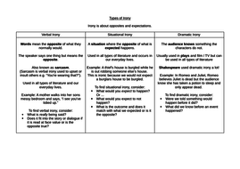 Irony InfoSheet and 2 Irony Worksheets GCSE Language Literature ...
