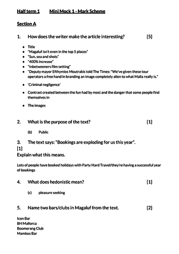 GCSE English Language WJEC Reading and Writing Questions and Mark ...