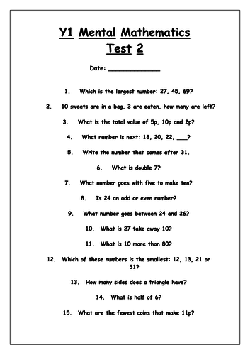 Year 1 Mental Maths Tests | Teaching Resources