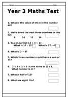 Year 3 Maths Test by Lresources4teachers | Teaching Resources
