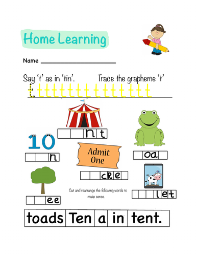BACK TO SCHOOL S,A,T,P,I,N Letters and Sounds Phonics Homework Sheets ...