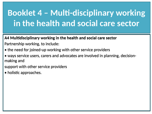 Health and Social Care - Unit 2 student workbooks and teacher ...