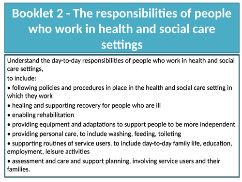 Health and Social Care - Unit 2 student workbooks and teacher ...