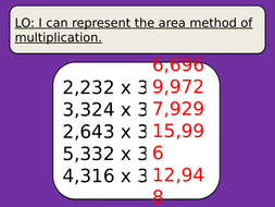 Mastery long multiplication using area model/PV counters/Dienes ...
