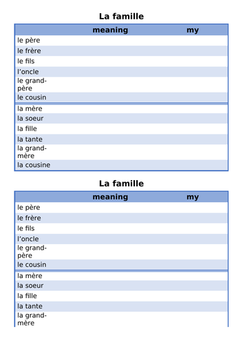 Ma famille | Teaching Resources