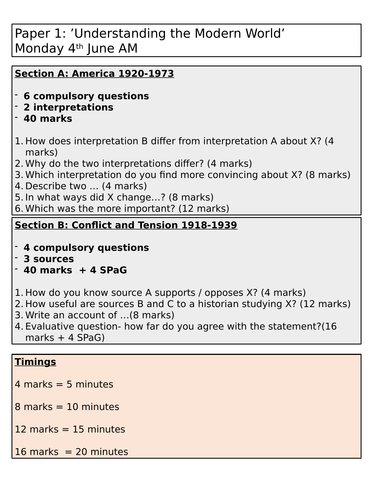 AQA History GCSE- Exam Paper Guide | Teaching Resources