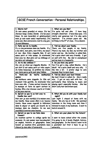FRENCH GCSE Unit 2 : Family and Friends, Description & Relationships ...