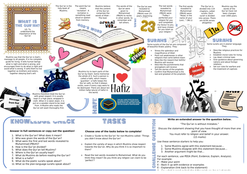 Islam: Holy Books - The Qur'an Task Mat | Teaching Resources