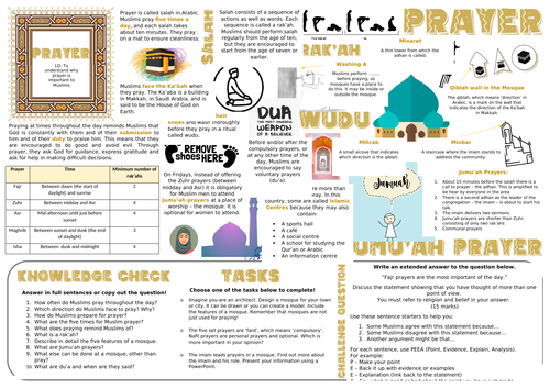 Islam: How and Why do Muslims Pray (Salah) Task Mat | Teaching Resources