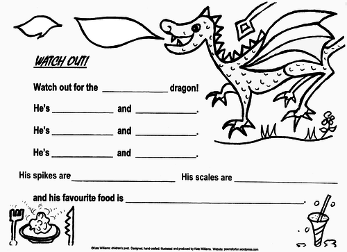 Watch Out for the Dragon! Descriptive writing sheet, 3 grades: R, Y1 ...