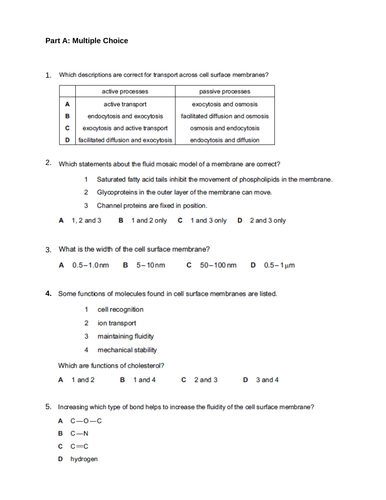 9700 CIE Cell Membranes & Transport Exam Pack - Review Sheet, Exam ...