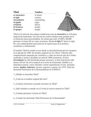Tikal Lectura y Cultura: Spanish Reading on Ancient Mayan Ruins ...