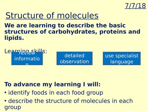 Structure of food molecules lesson | Teaching Resources