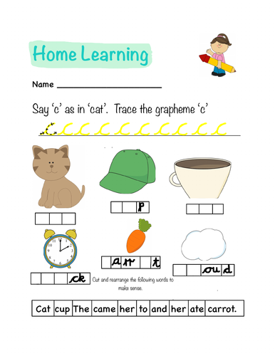 M, D, G, O, C, K Phonics Letters and Sounds Homework Sheets | Teaching ...