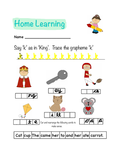 M, D, G, O, C, K Phonics Letters and Sounds Homework Sheets | Teaching ...