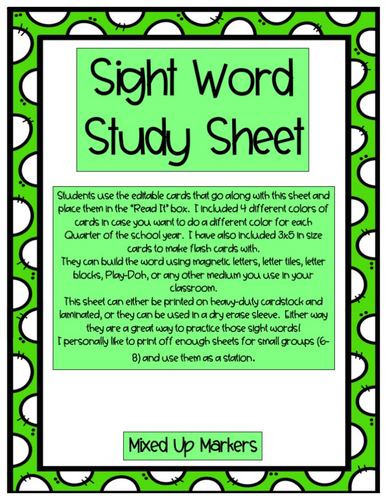 Sight Word Study Sheet | Teaching Resources