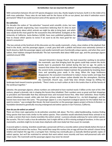 De-Extinction: Can we resurrect the extinct? - Reading Comprehension ...