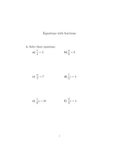 Equations with fractions worksheet (with solutions) | Teaching Resources