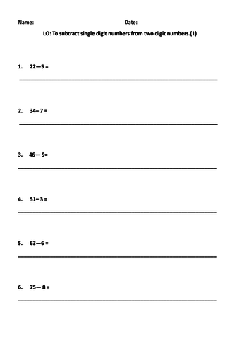 Subtraction on a number-line differentiated worksheets Year 2 Year 3 ...