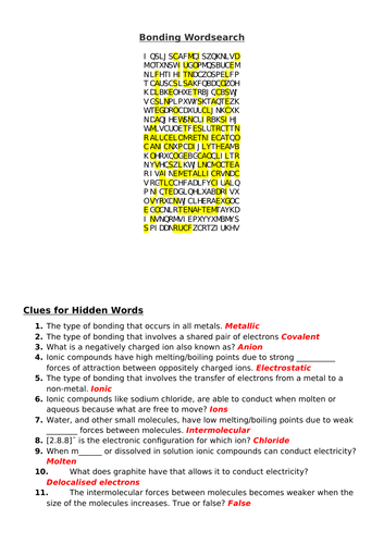 AQA GCSE Bonding Wordsearch (with answers) | Teaching Resources