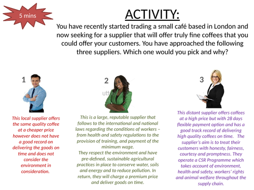 Business suppliers tasks | Teaching Resources