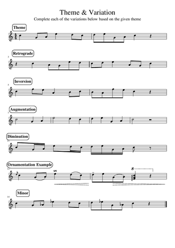 Theme & Variation Task | Teaching Resources